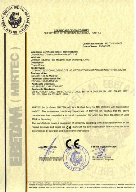 จีน Jinan Avitt International Trade Co., Ltd-HYCM Tower Crane ควบคุมคุณภาพ